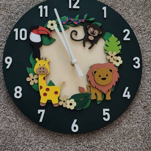 CLOCK Jungle / Safari Animals Clock. Monkey, Lion and Giraffe Bedroom ...