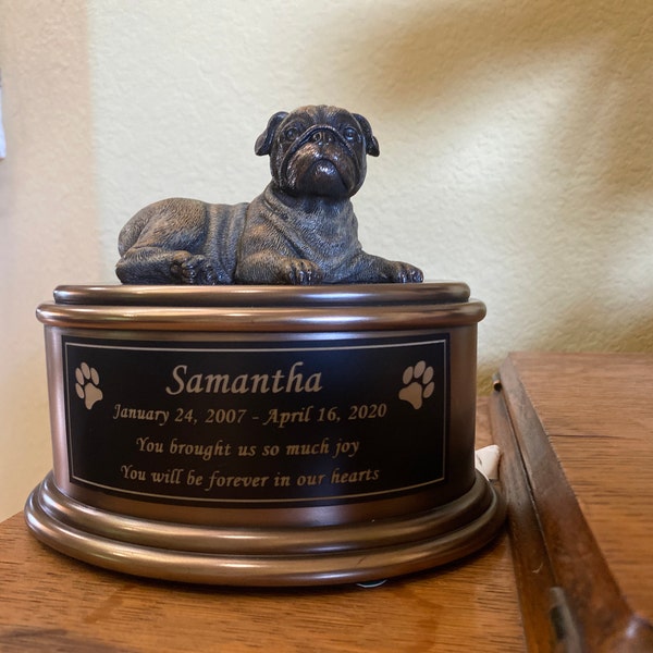 Pug Custom Engraved Figurine Cremation Urn, Urn for Pug, Dog Memorial ...