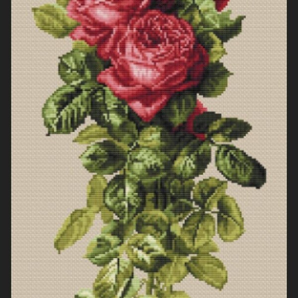Red Roses Cross Stitch Pattern Floral Pattern Flowers Embroidery Roses ...