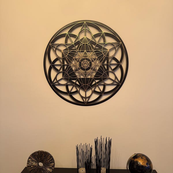 Metatron's Cube Wall Art • Layered Mandala • Hand-painted Geometric ...