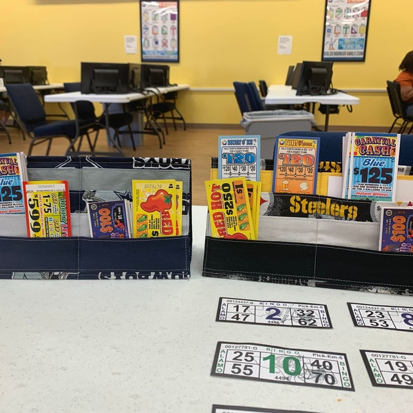 Standing Fabric Holder, Black & Red Bloom, 4 Pocket Rows, Bingo Tabs ...