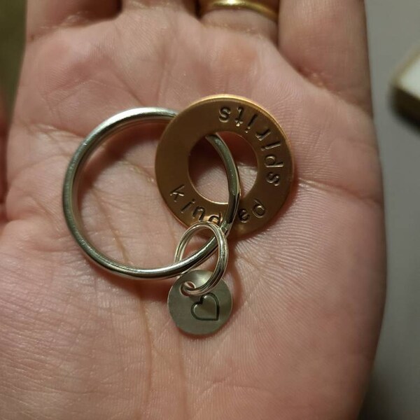 KINDRED SPIRITS Gift - Copper Washer Key Ring and Sterling Silver Heart ...
