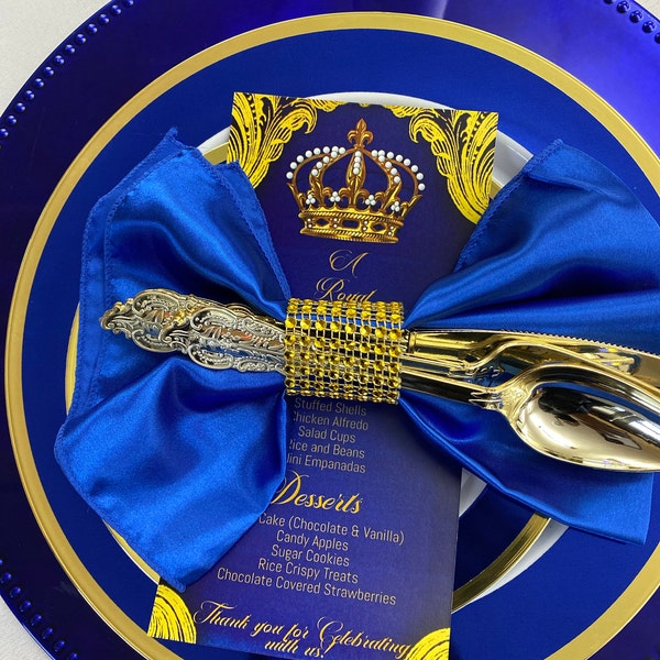 Royal Blue Gold Prince Menu - Blue Gold Baby Shower Menu - Prince Menu ...