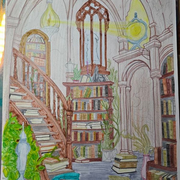 50 Enchanted Library Coloring Pages - Adult and Kids Coloring Book ...