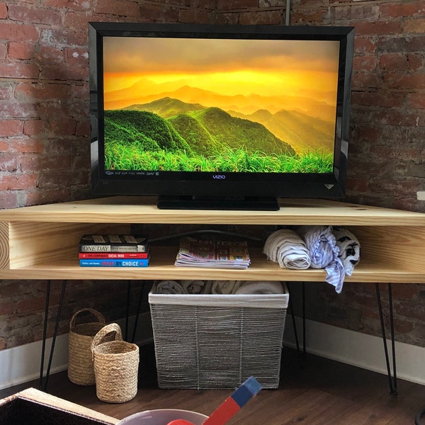 Corner Tv Console Table , Wood and Hairpin Legs - Etsy
