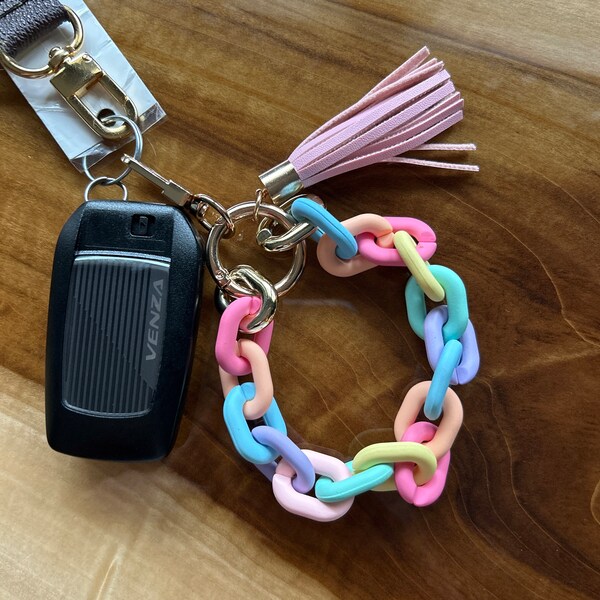 Matte Chain Link Bracelet Keychain / Colorful Key Chain Bangle - Etsy