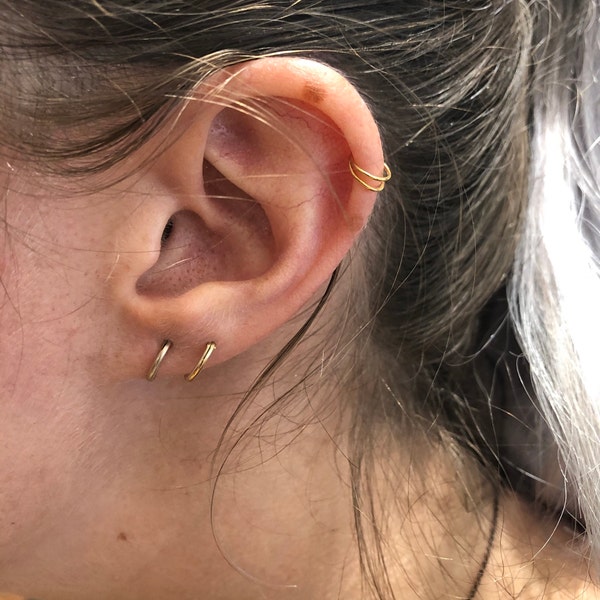 Double Helix Hoop, Sterling Silver Helix Piercing, Conch Hoop, Tiny ...