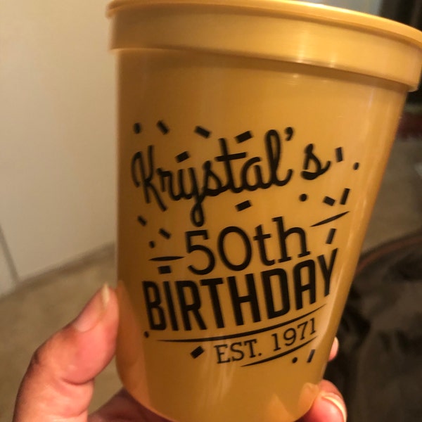 50th Birthday Party Cups, Personalized Birthday Cup Favors, Cheers to ...