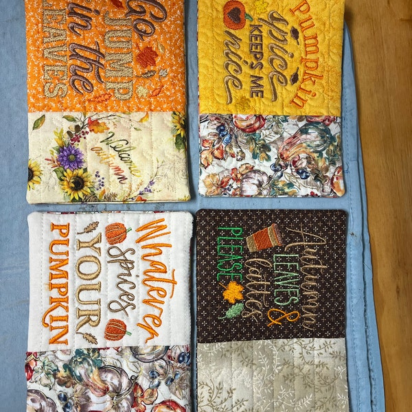 Set of 4 Different Fall Mug Rug in the Hoop Machine Embroidery Design ...