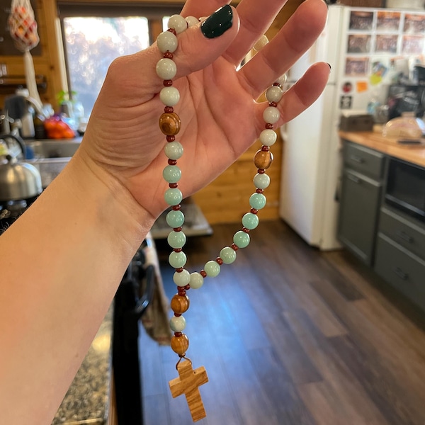 Blue Ceramic and Decorative Wood Cross Protestant Prayer Beads ...
