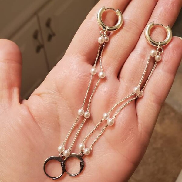 Silver Pearl Earrings for Loop Earplugs, Sensory Earrings, Earplug ...