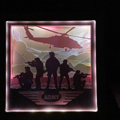 Military Army Shadow Box SVG Template, Soldiers War Papercut Lightbox ...