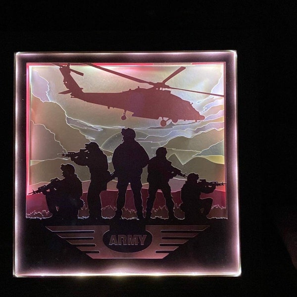 Military Army Shadow Box SVG Template, Soldiers War Papercut Lightbox ...