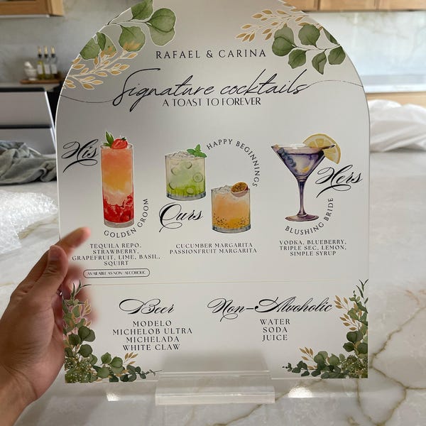Signature Cocktails Bar Sign, Bar Menu, Acrylic Arch Wedding Bar Sign ...