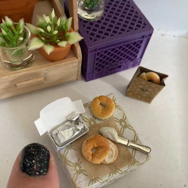 Miniature Dollhouse Bagels and Cream Cheese & Knife in 1:12 Scale Inch ...