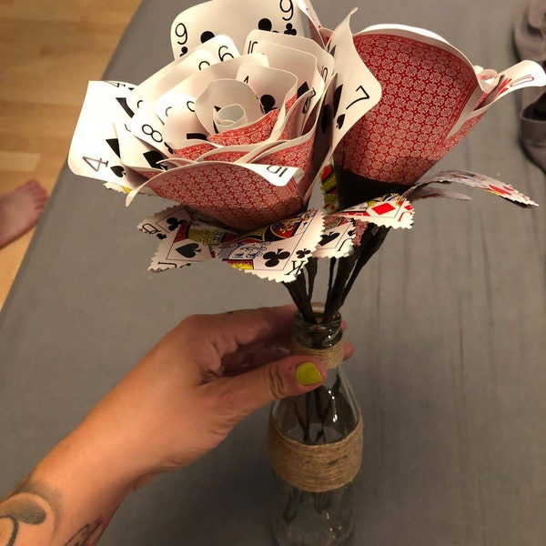 Playing Card Roses With Bottle Vase: Alice in Wonderland Decor, Poker ...