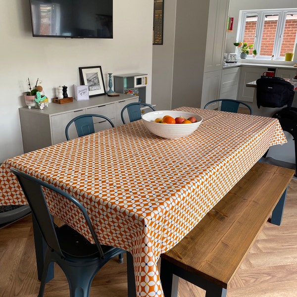 Oilcloth Wipe Clean Tablecloth Fabric - Burnt Orange Scandinavian ...