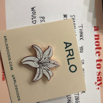 White Lily Enamel Pin Needle Minder, Plant Enamel Pin, Botanical Enamel ...