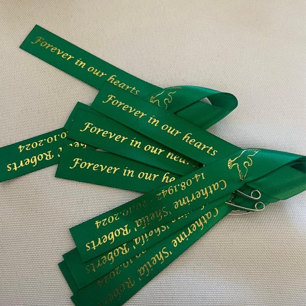 RIP Personalised Funeral Ribbons. Shaped Memorial Ribbons Ribbon With ...