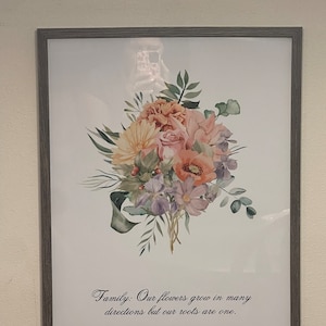 Family Birth Flower Bouquet, Custom Flower Art, Vintage Floral Family ...