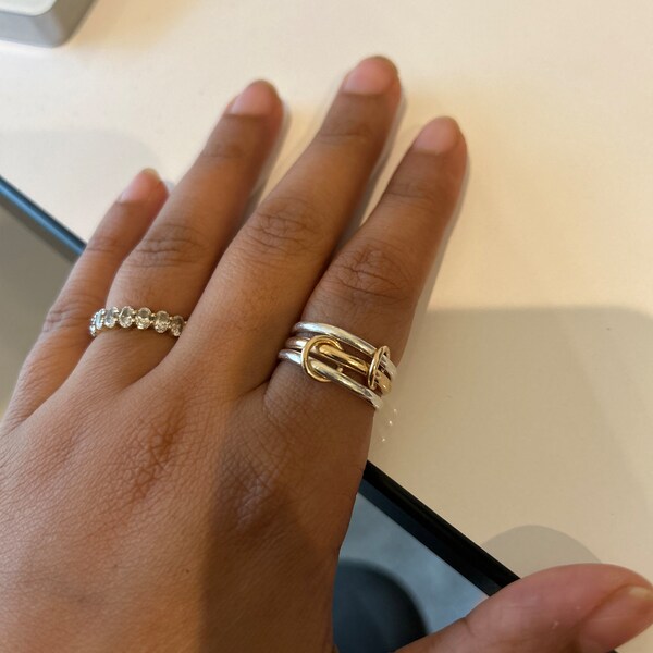 14KGF Two Tone Link Connected Rings, Interlocking Ring, Gold and Silver ...