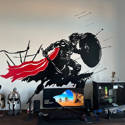 Spartan in Battle Wall Decal Roman Time Theme Decor. Greek, Greece ...