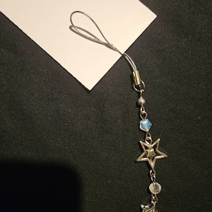 Star Phone Charm Handmade Beaded Silver Keychain Cyber Core Y2K Phone ...