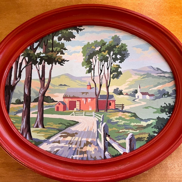 Printable Vintage Paint by Number Completed Red Barn "rural Shadows 2f ...