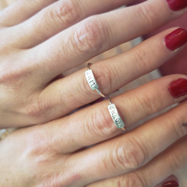 Name Ring; Custom Personalized Date Sterling Silver Rings; Name Plate ...