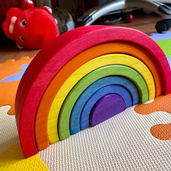 Rainbow Stacker, Rainbow Puzzle Stacker, Wooden Toy, Waldorf Inspired ...