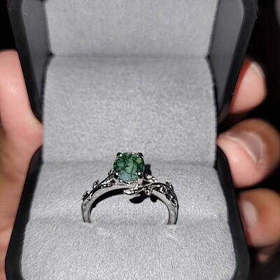 Vintage White Opal Engagement Ring Unique 14K Solid White Gold Promise ...