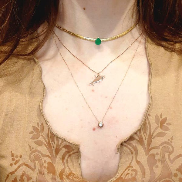 Colombian Emerald Big Drop Link Chain Necklace, Paraiba Stone Rectangle ...