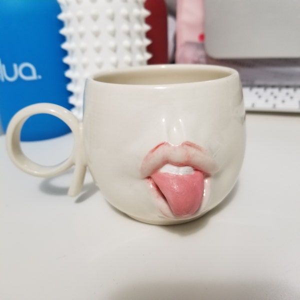 Ceramic Mug With Mug/ Lip Mug Drinks From Lip Mug/ Ceramic Mug/ Pottery ...