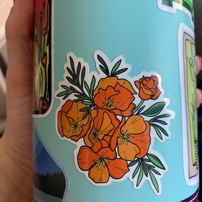 California Poppy Sticker Vinyl Sticker Orange Flowers - Etsy