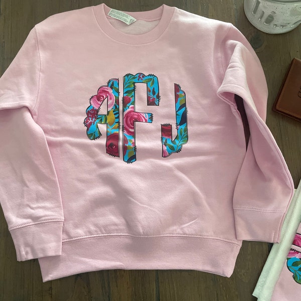 Personalized Youth Monogrammed Sweatshirt, Floral Monogram, Sweaters ...