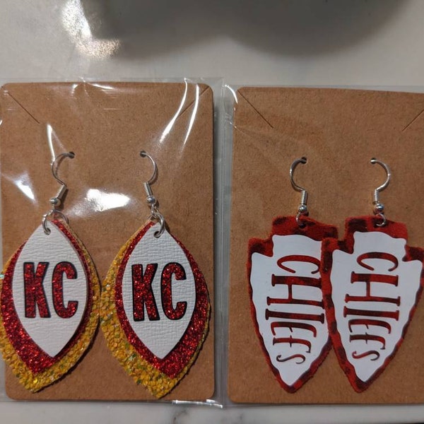 KC Chiefs Earrings, Leather KC Football Earrings, Kansas City Football ...