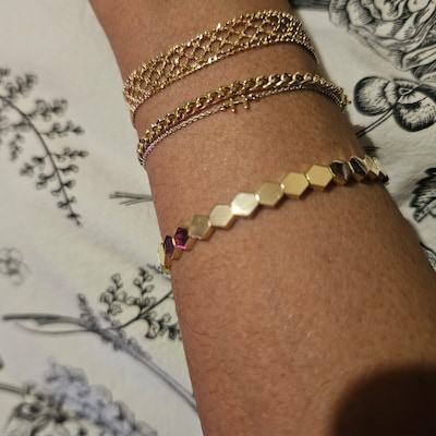 14K/18K SOLID GOLD Honeycomb Bracelet, 18K Solid Gold Bangle, Handmade ...