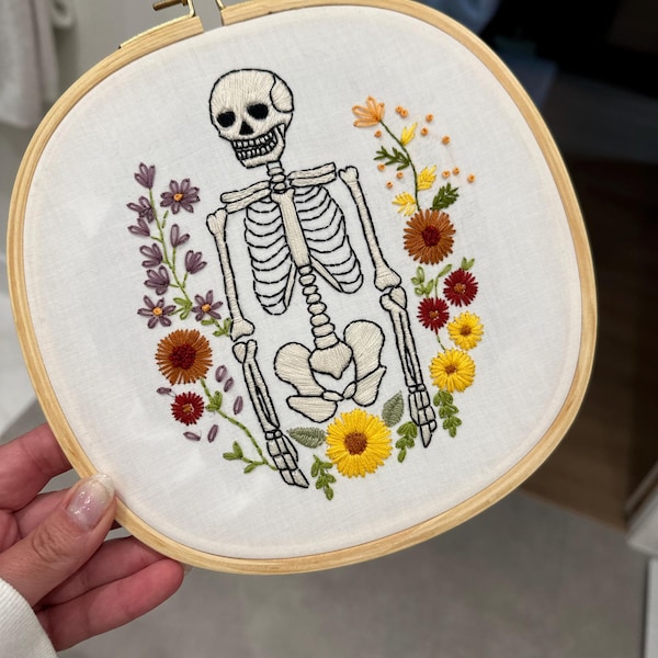 Spooky Skeleton Hand Embroidery Pattern, Skeleton Embroidery, Halloween ...