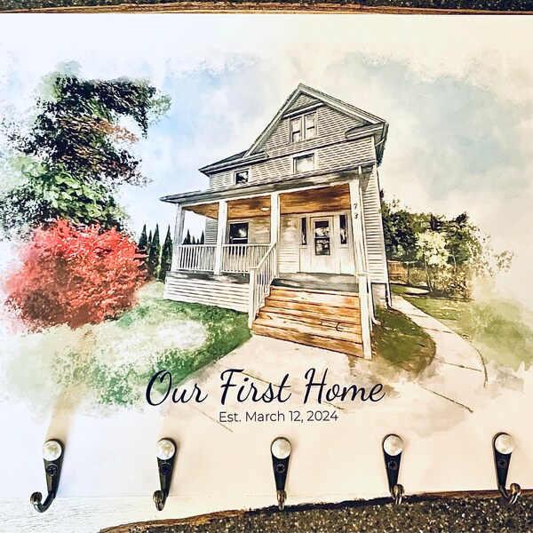 Custom House Sketch Key Holder Personalized Key Rack for Wall With ...