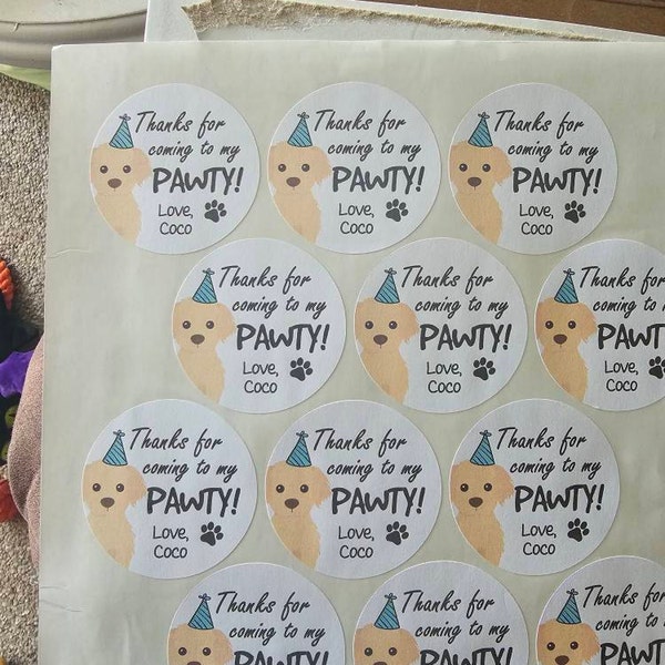 Dog Birthday Puppy Pawty, Animals, Pet, Thank You, Round Sticker, Dog ...