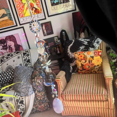 Recycled Repurposed Thread Spool Beaded Heart Leaf Charm Glass Teardrop ...