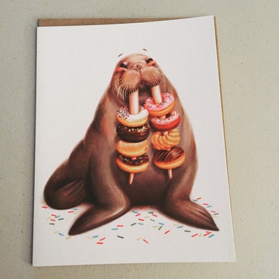 Walrus Birthday Card Donut Birthday Card Everyday Card Blank Card ...