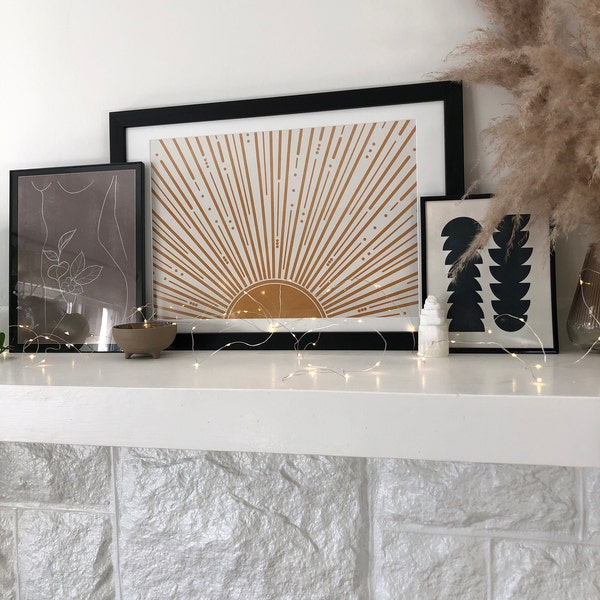 Printable Art, Yellow Sun Print, Mustard Yellow Boho Sun Print ...