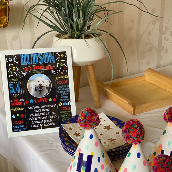 Printable Dog Birthday Board With Photo - Instant Download Template ...
