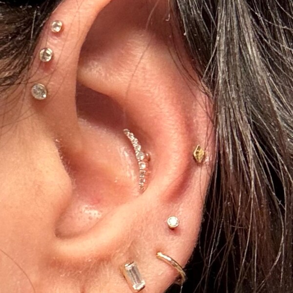 NEW 14K Solid Gold Vertical Helix Chain Piercing Unique Gold Barbell ...