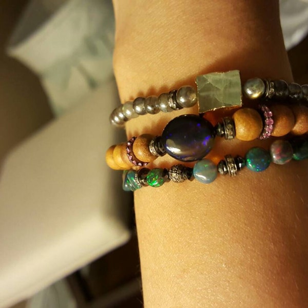 Watermelon Jade & Quartz Teardrop Statement Bracelet / Gemstone ...