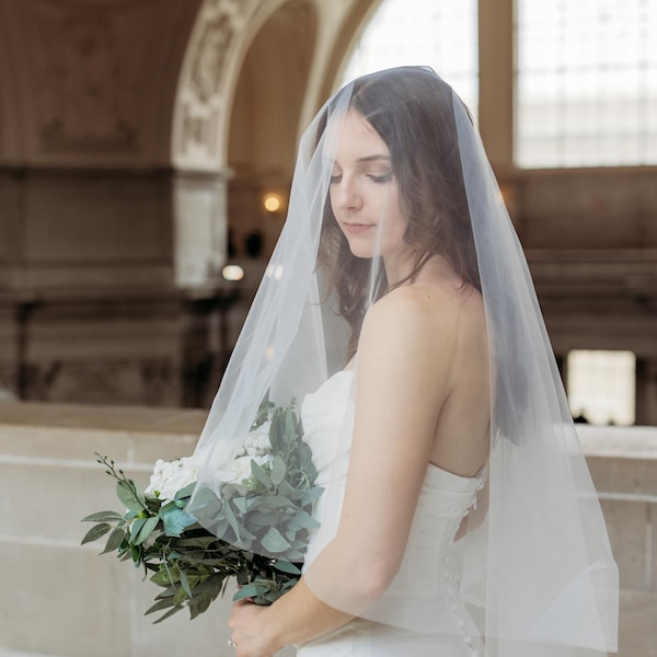 Two Tier Wedding Veil With Blusher | Soft & Simple Bridal Veil - Etsy