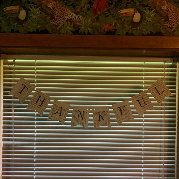 Thanksgiving Book Page Banner, 'thankful' Fall Mantel Decor - Etsy
