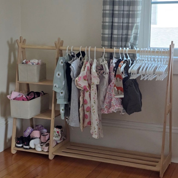 Montessori Wardrobe, Kids Clothing Rack, Wood Clothing Frame Rack Dress ...