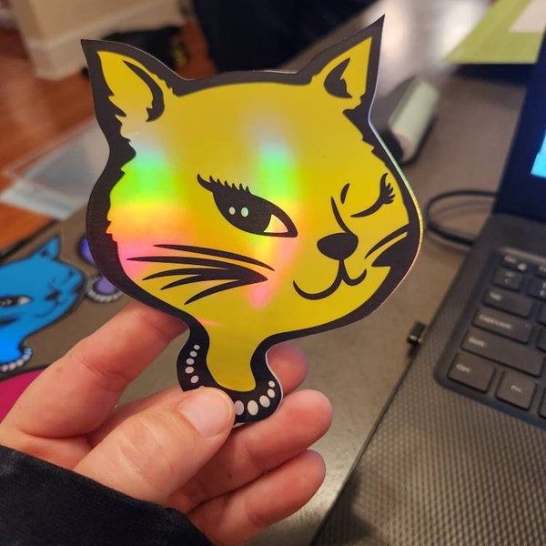 Retro 90s Winking Kitty Cat Inspired by the Vending Machine Stickers ...